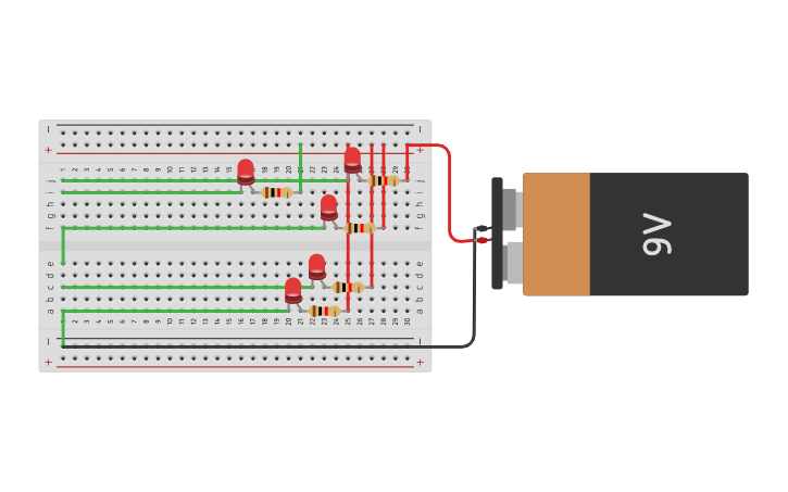 Circuit design 5 led in parallel - Tinkercad
