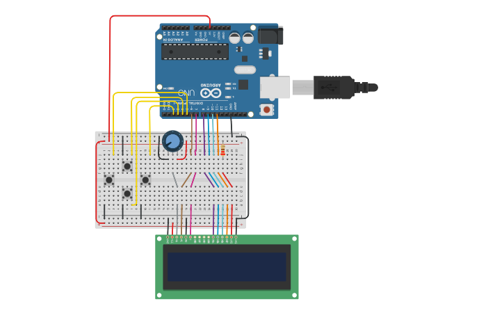Circuit design Escrita em display LCD - Tinkercad