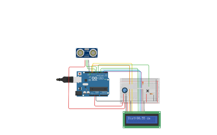 Circuit design Distance measurement using HC-SR04 - Tinkercad