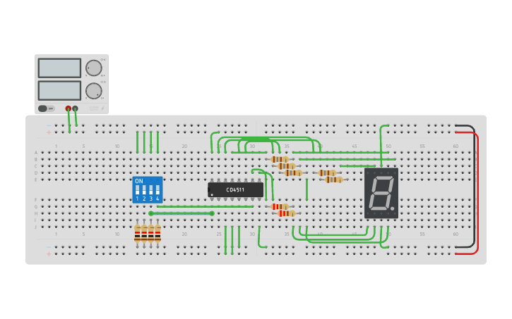 Circuit design CD4511- Display 7 Segmentos - Tinkercad
