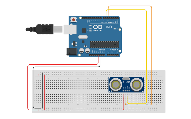 Circuit design ultrasonic distance sensor | Tinkercad