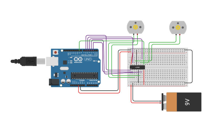 Circuit design Differential drive system - Tinkercad