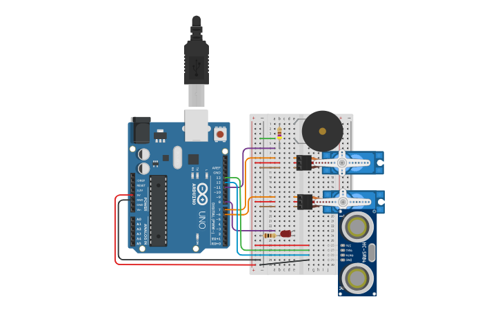 Circuit design Proximity Bot - Tinkercad