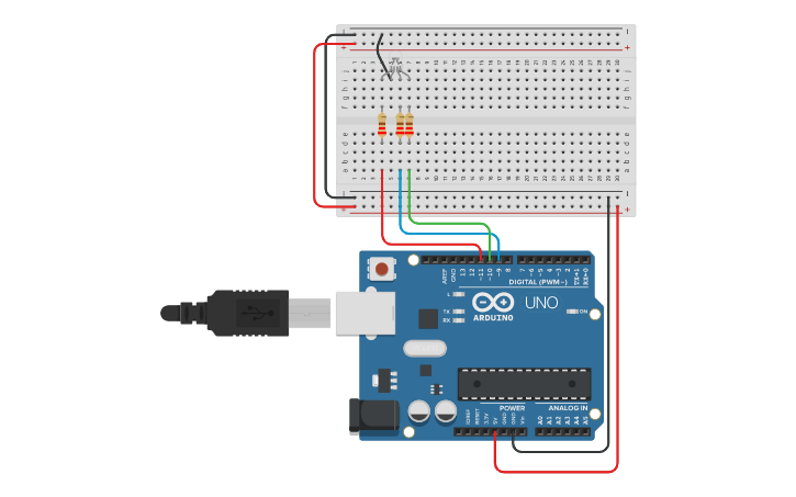 Circuit design RGB Color Mixing P.6 - Tinkercad