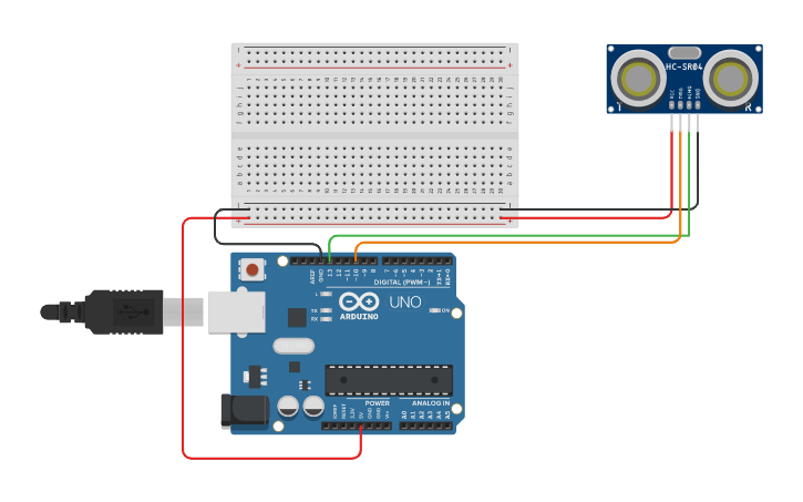 Circuit design Ultrasonic Sensor - Tinkercad