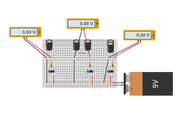 Circuit design Conexión en serie y paralelo de capacitores - Tinkercad