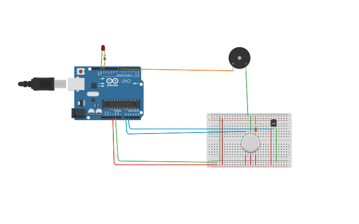 Circuit design fire alarm system IOT - Tinkercad