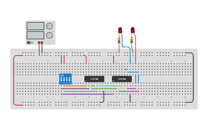 Circuit design Half Subtractor using NAND Gates - Tinkercad