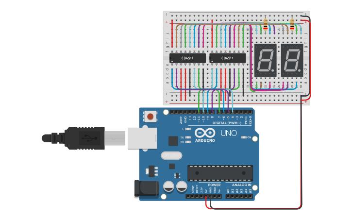 Circuit design Contador 0-99 | Tinkercad