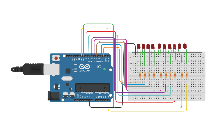 Circuit design Dizilerle Rastgele LED Yakma - Tinkercad