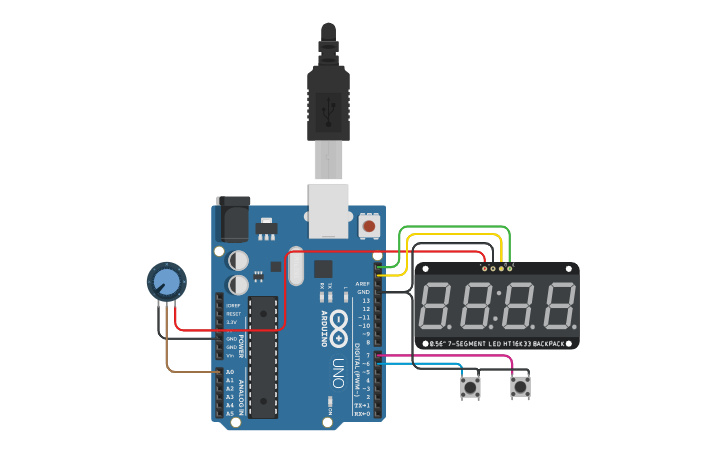 Circuit design 7-Segment I2C | Tinkercad
