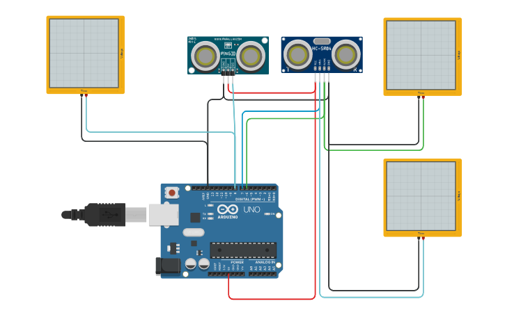 Circuit design Sonar Sensore Ultrasuoni | Tinkercad