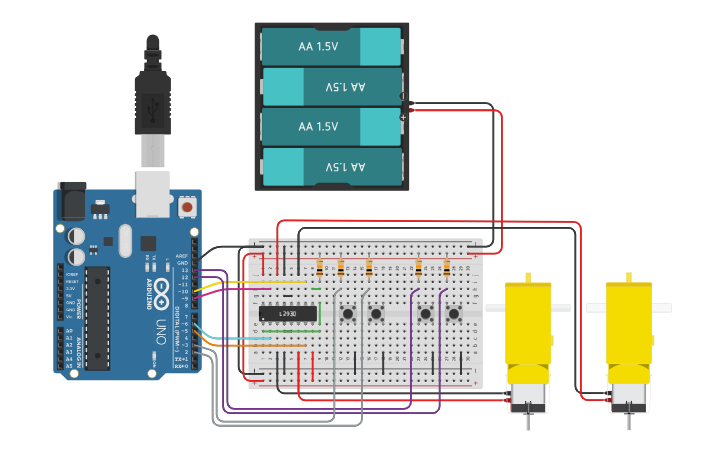 Circuit design Carro com Botões - Tinkercad