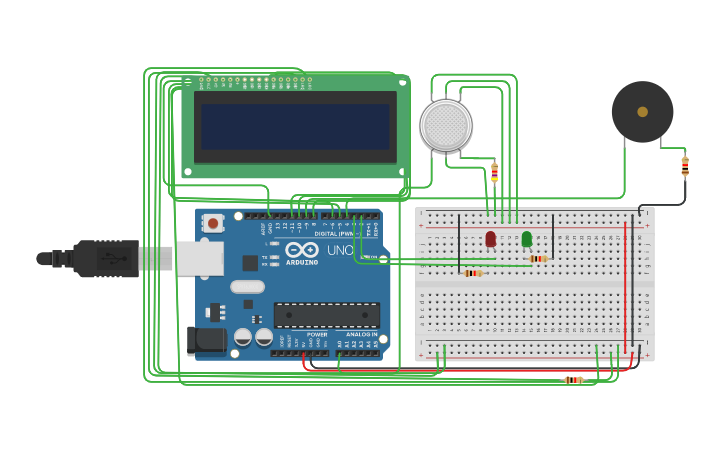 Circuit design smoke alarm system - Tinkercad
