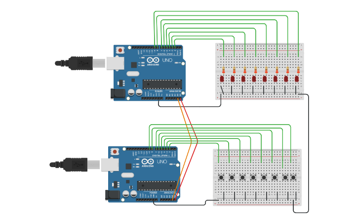 Circuit design 7.6.I2C ile slave 8 led kontol | Tinkercad