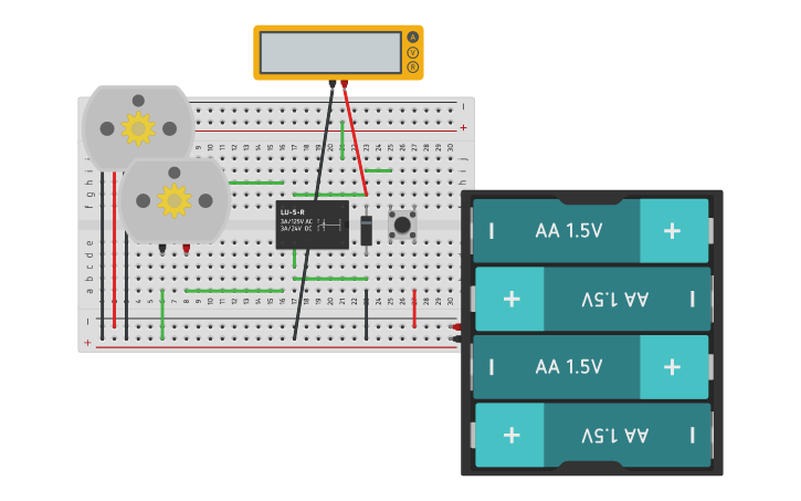 Circuit design Circuito de activación de un motor (Relevadores) - Tinkercad Circuit design Circuito de activación de un motor (Relevadores) - Tinkercad