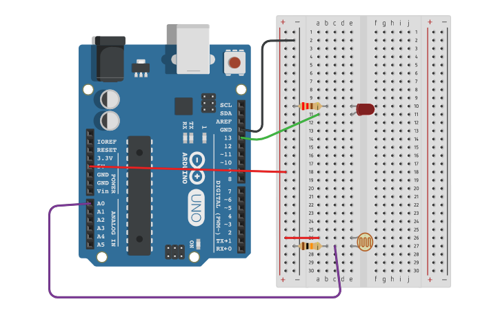 Circuit design CdS LED - Tinkercad