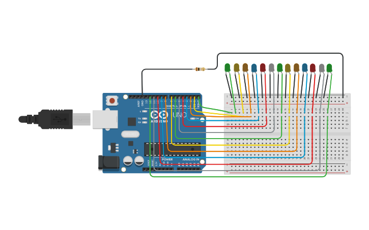 Circuit design 5. Circuito Secuenciador de Leds - Jpierre - Tinkercad