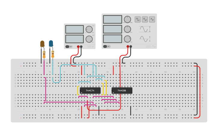 Circuit design 2-bits D Flip Flop - Tinkercad