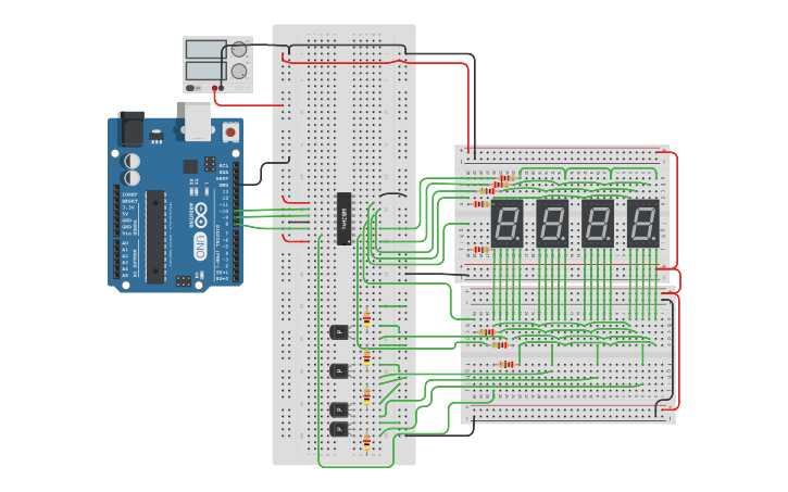 Circuit design shift register 7 segment - Tinkercad