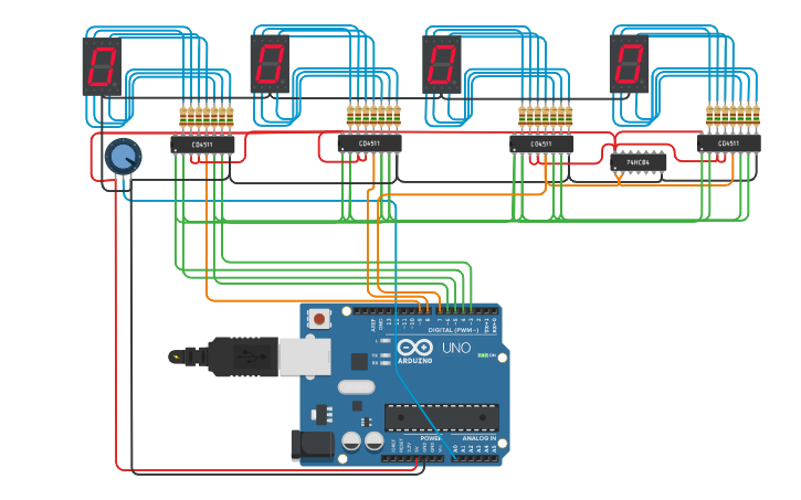 Circuit design 4511-counter(0-9999) - Tinkercad