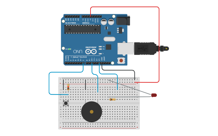 Circuit Design Arduino Com Led Botão E Buzzer Tinkercad