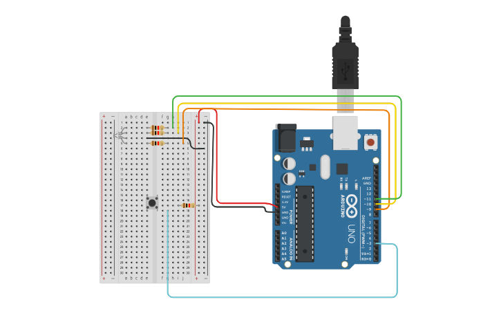 Circuit design circuito con botón precionado - Tinkercad