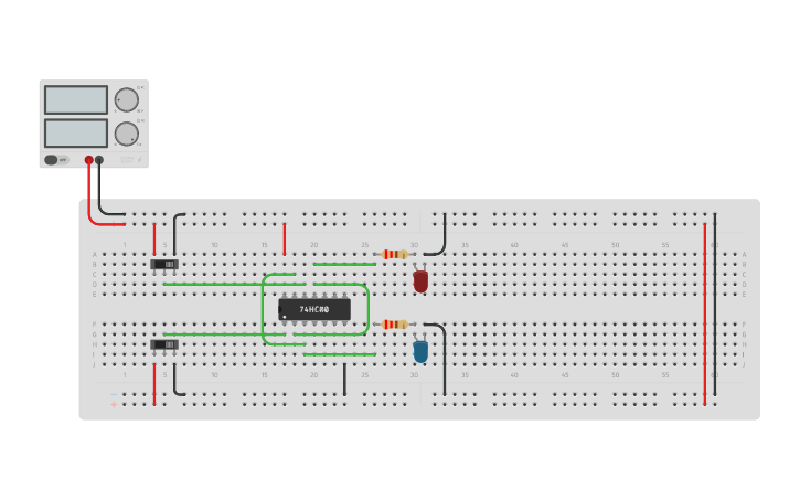 Circuit design FLIP FLOP RS, 7400 - Tinkercad