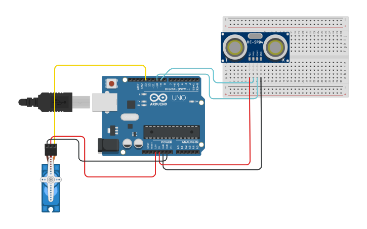 Circuit design Ultrasonice Sensor and LED | Tinkercad