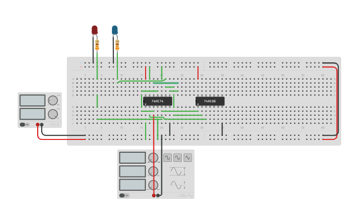 Circuit design 2-bit Counter using D Flip-Flop - Tinkercad