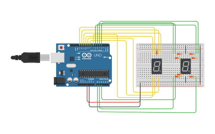 Circuit design Display de 7 segmentos 95PJ | Tinkercad