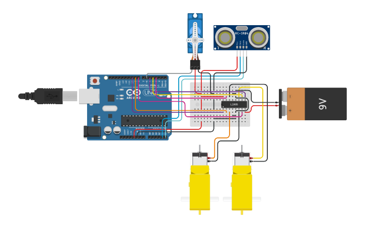 Circuit design Ultrasonic Following Object Arduino Car - Tinkercad