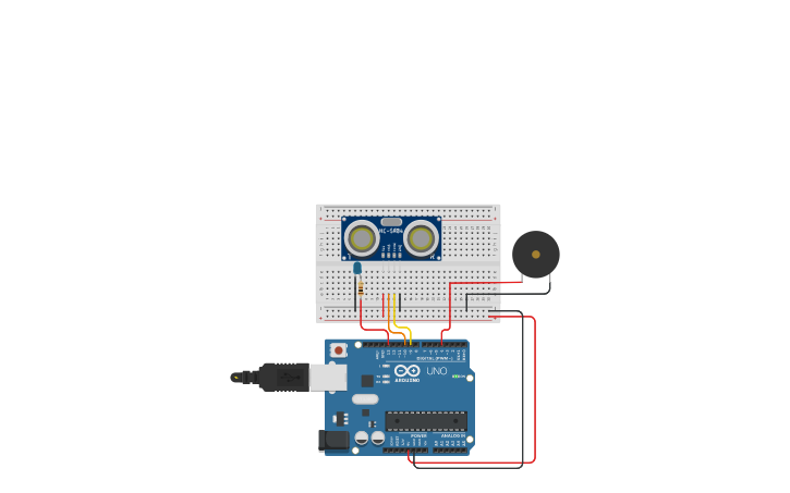 Circuit design ultrasonic sensor - Tinkercad