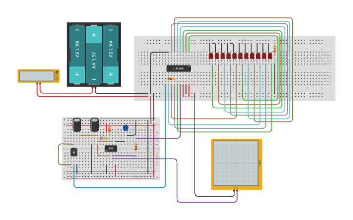 Circuit design Johnson Decade Counter [74HC4017] & 555 Timer - Tinkercad