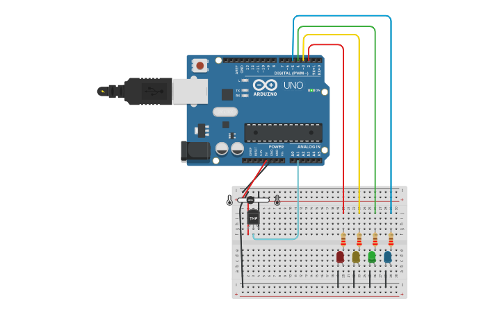 Circuit design Sensor de temperatura. Melany Ambrocio | Tinkercad
