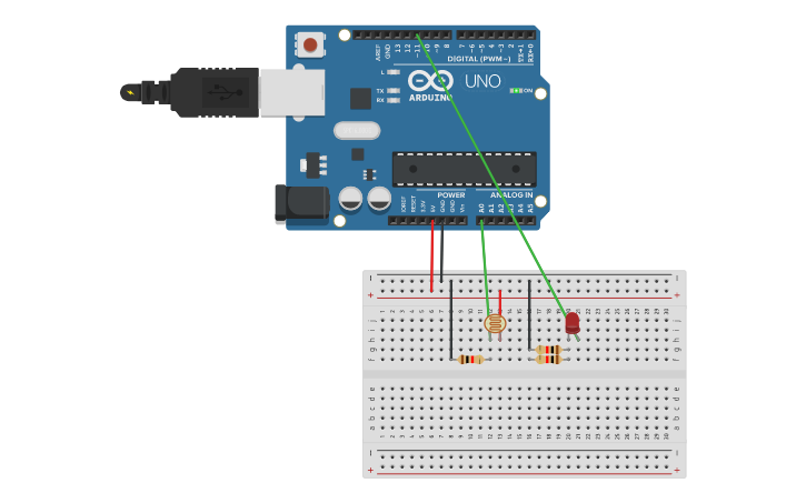 Circuit design Led e Crepuscolare con fotoresistenza - Tinkercad