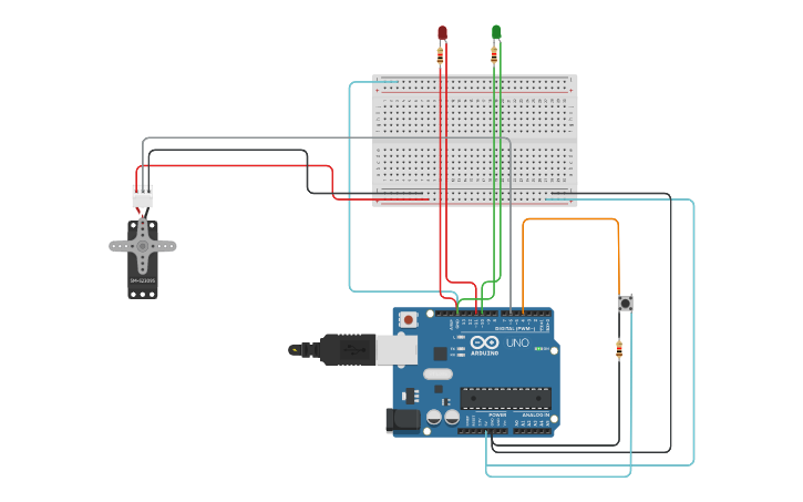 Circuit design SERVO BUTTON - Tinkercad