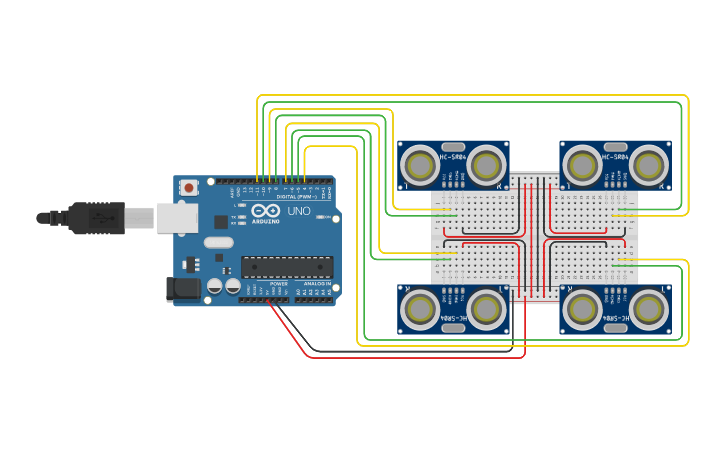 Circuit design Sensors de Ultrasonido HC-SR04 - Tinkercad
