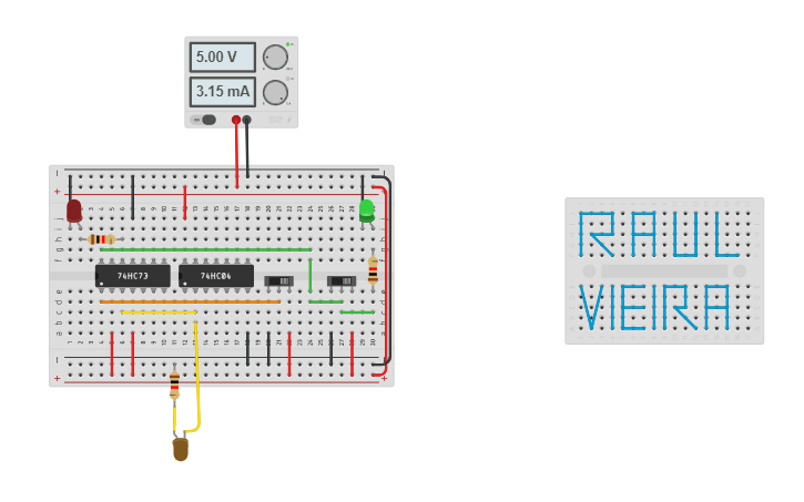 Circuit design Flip Flop D com JK 7473 | Tinkercad