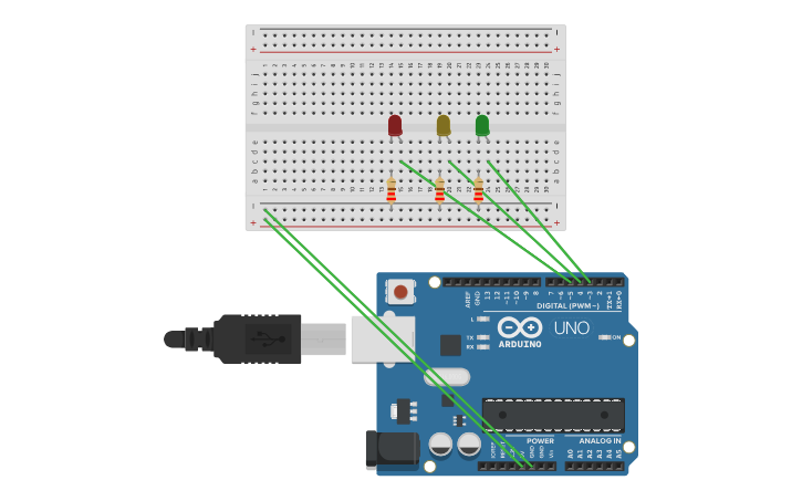 Circuit Design Semáforo Simulación Tinkercad