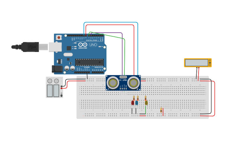 Circuit design Clase15_Sensor_Ultrasónico - Tinkercad