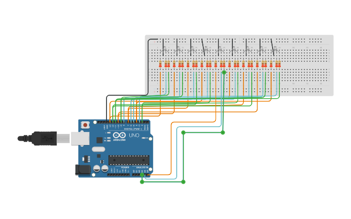Circuit design Sequência Led's RGB | Tinkercad