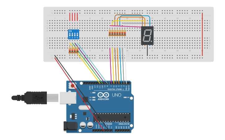 Circuit design hexadecimal 7 segmentos antonio fernandz dieguez 4ºB | Tinkercad