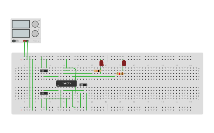 Circuit design 2-bit flip-flop counter - Tinkercad