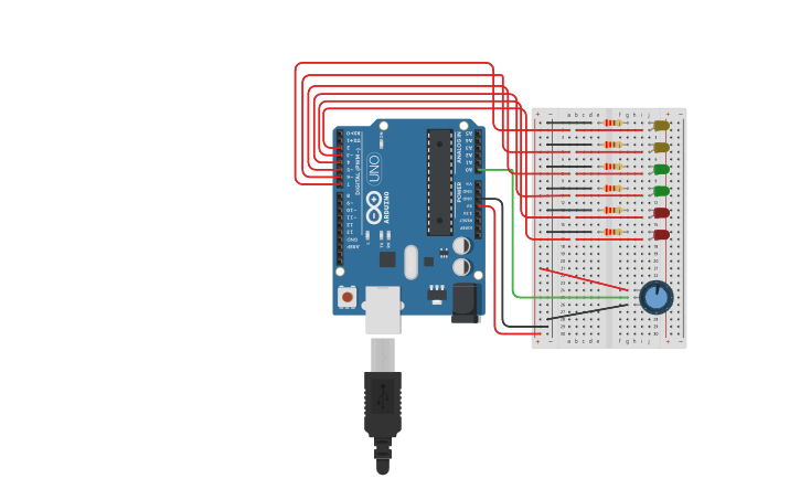 Circuit Design Potentiometer Controlled 6 Leds Tinkercad