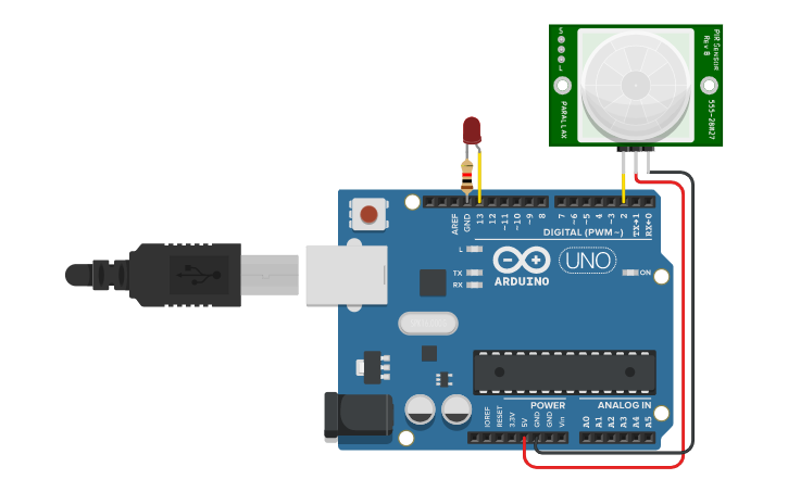 Circuit design PIR sensor | Tinkercad