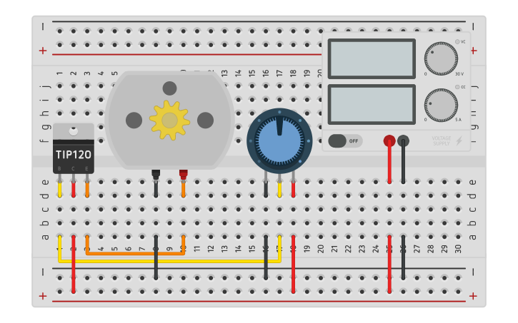 Circuit design Controle velocidade Motor DC (TIP 120) - Tinkercad