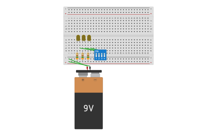 Circuit design three number binary - Tinkercad
