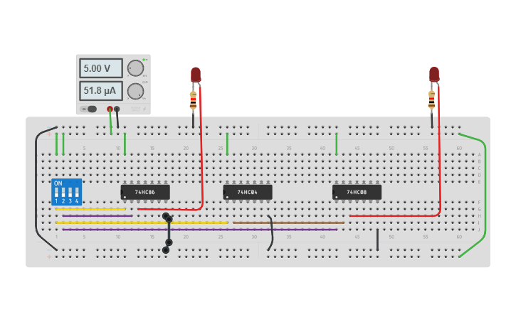 Circuit design half subtractor using basic gates | Tinkercad