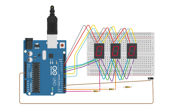 Circuit design Project 5 stop watch | Tinkercad